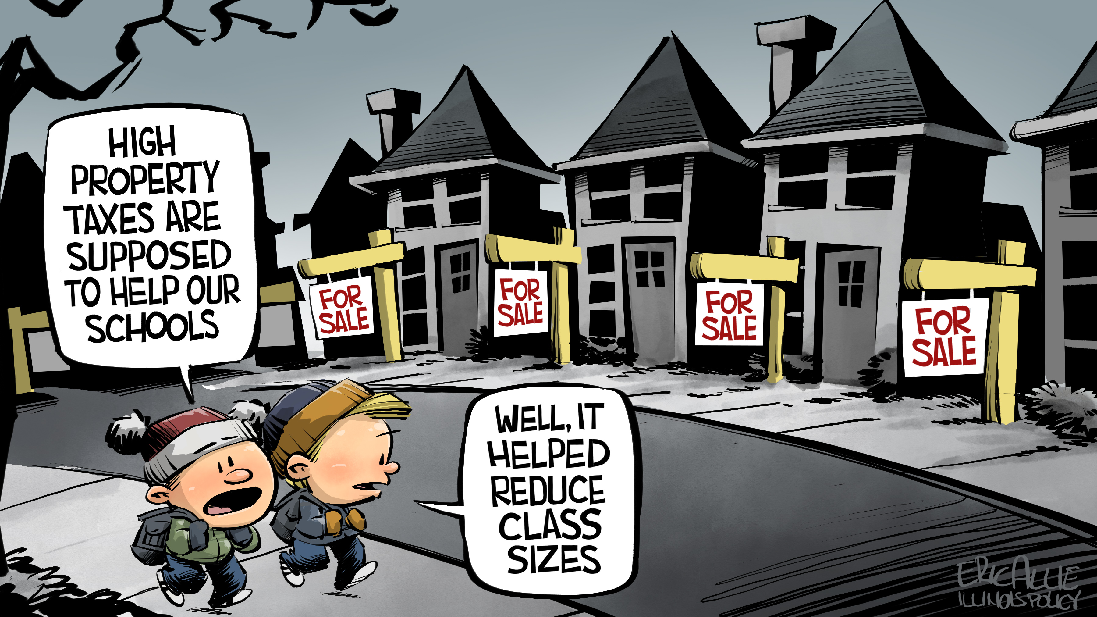 Property Taxes Reducing Class Size – Eric Allie Cartoon | Wirepoints